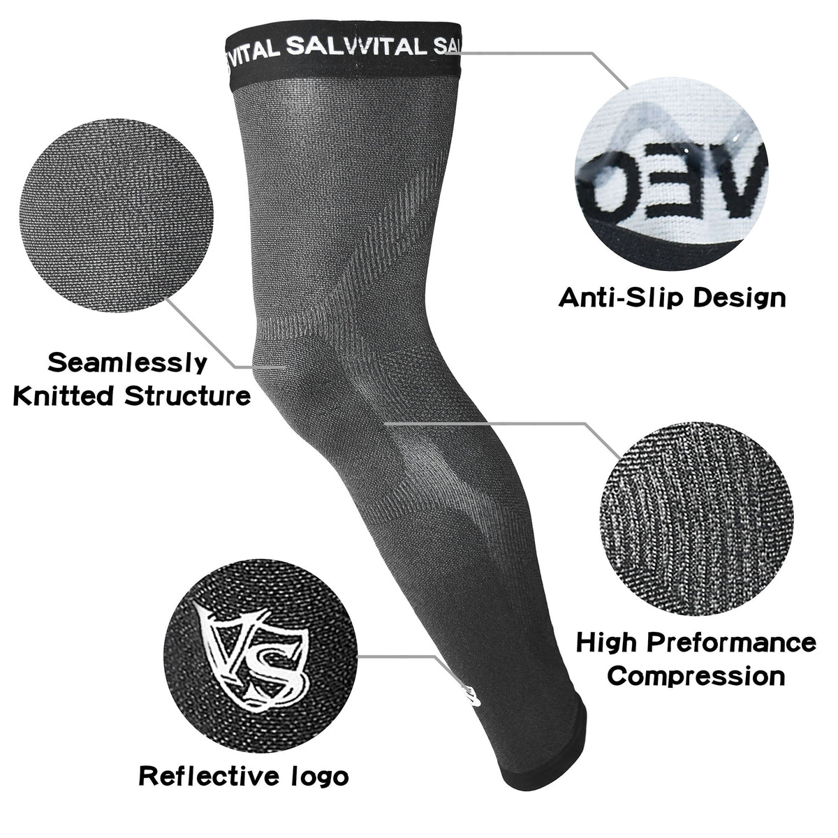 Recovery Compression Full Leg Sleeve 1 Pair (Dark Grey) – Vital Salveo
